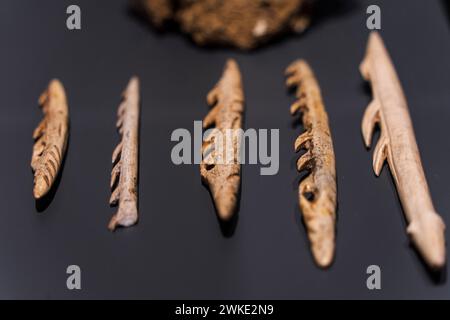 single-row bone harpoons,magdalenian period, Museum of prehistory and ...