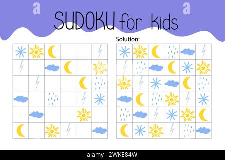 Weather sudoku educational game leisure activity worksheet vector ...