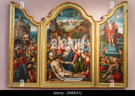 triptych of crying over the dead Christ, holy burial and resurrection, Pieter Coeck Van Aelst ...