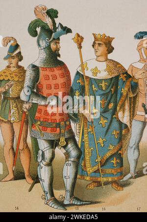 History of France. 1300. From left to right, 1 to 7: citizens, 8-9-10 ...