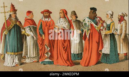 History of Italy. 1400. From left to right, 1: Pope Boniface IX, 3-4 ...