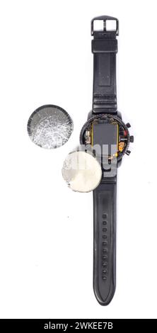 Broken smartwatch isolated on a white background Stock Photo - Alamy
