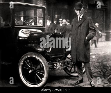 Henry Ford with Model T, Hotel Iroquois, Buffalo NY 1921 Stock Photo ...