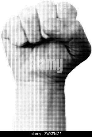 Dotted halftone clenched fist. Retro halftone effect. Vector ...