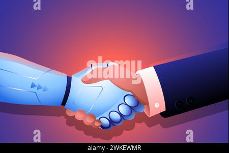 Handshake between man and robot. Human and AI Artificial Intelligence ...