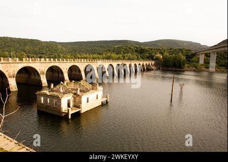 17 January 2024 - Italy, Sardinia, province of Oristano, artificial dam ...