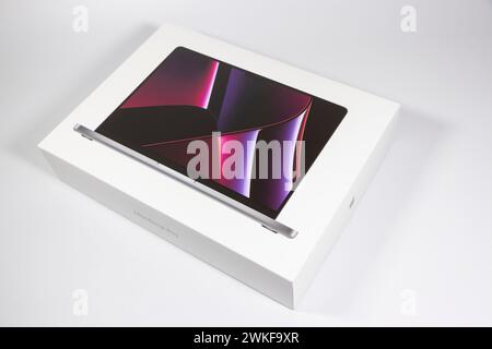 Apple MacBook Pro box packaging against white studio background Stock ...