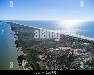 Aerial view of the Rompido Arrow (La Flecha del Rompido), a sand bank ...