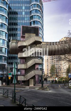 Spiral fire escapes outside a building Stock Photo - Alamy
