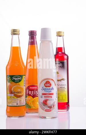 marjan syrup bottle line display. Indonesian drink brand. A drink that ...