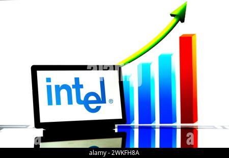 In this photo illustration, an Intel Corp. logo seen displayed on a ...