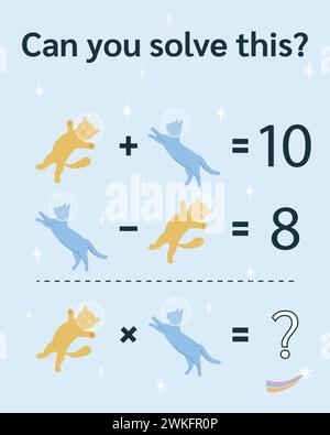 Math riddle, vector format. Find the answer, picture equations. Rebus ...