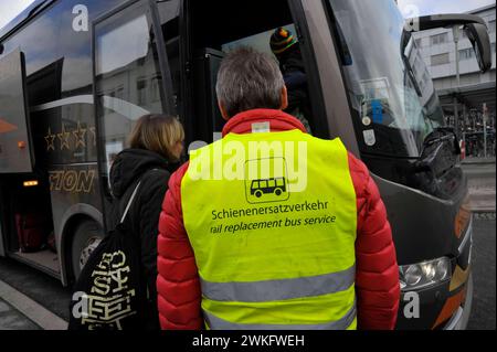 yellow rail replacement bus service sign, black letters and pictogram ...
