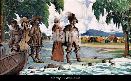 Vintage Canadian History Painting. Samuel de Champlain on the Ottawa ...