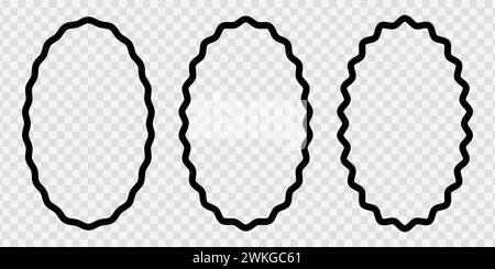 Set of oval frames with wavy borders. Elliptical shapes with curved ...