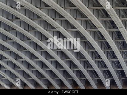 View of Structure and beams under the Curved steel Bridge. Framework ...