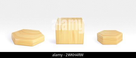 3D set of wooden platforms isolated on transparent background. Vector ...