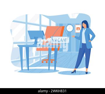 Open vacancy concept. Vacant job position. Cartoon desk, chair, Job ...