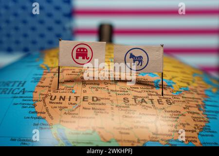 Republican Party and Democratic Party logos on United States of America ...