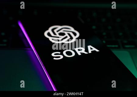 Sora OpenAi new text to video AI model. Sora and Openai logo on screen Stock Photo - Alamy