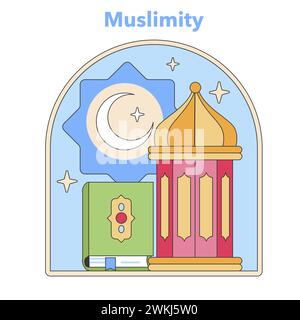 Muslimity icon encapsulating Islamic faith. Features a mosque and Quran ...