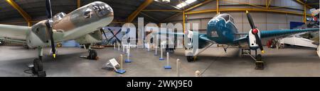 Displays of aircraft, weapons and ancillary equipment inside museum ...