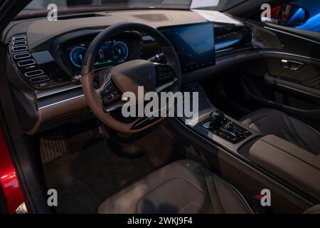 Interior, cockpit, steering wheel of BYD Seal 2024 Electric Car, SUV ...