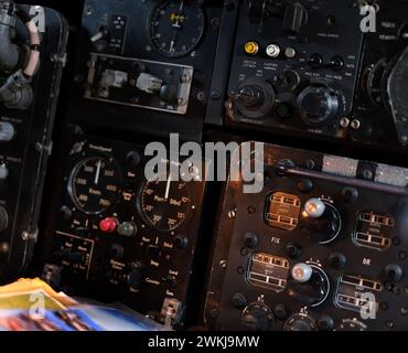 Aircraft analogue instruement panels. Navigator, flight engineer and ...