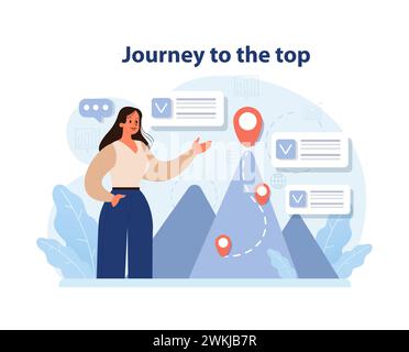 Journey to the top concept. Woman outlining her path amidst mountain ...