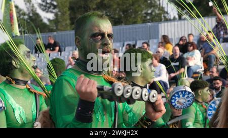 Traditional winter annual Estarreja samba carnival in Portugal. Costume ...