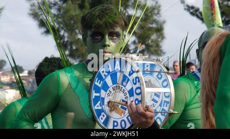 Traditional winter annual Estarreja samba carnival in Portugal. Costume ...