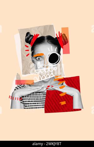 Creative collage poster young scared girl shocked fear frightened ...