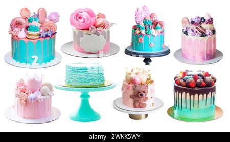 Set of tender pink and green cakes isolated on white background. Cakes ...