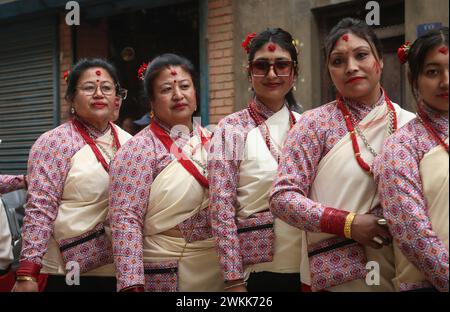 Lalitpur, Nepal. 21st Feb, 2024. Women take part in a parade during ...