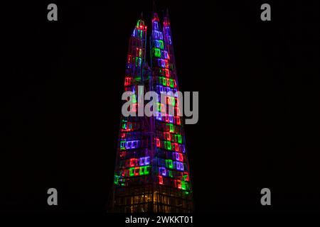 Coloured light illuminations on The Shard, London, England. This was ...