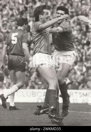 MICK QUINN CELEBRATES HIS GOAL WITH KEVIN O'CALLAGHAN, 1987 PIC MIKE ...