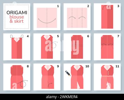 Origami tutorial for kids. Origami blouse and skirt Stock Vector Image ...