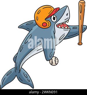 Baseball Shark Colored Cartoon Illustration Stock Vector Image & Art ...