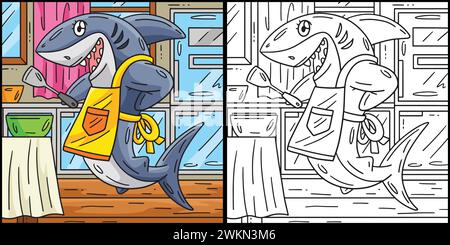 Shark with an Apron and Spatula Coloring Page Stock Vector Image & Art ...