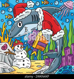 Santa Shark Cartoon Colored Clipart Illustration Stock Vector Image ...