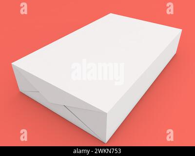 White A4 paper packaging on a orange background. 3d render illustration ...