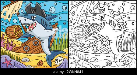 Pirate Shark Coloring Page Colored Illustration Stock Vector Image ...