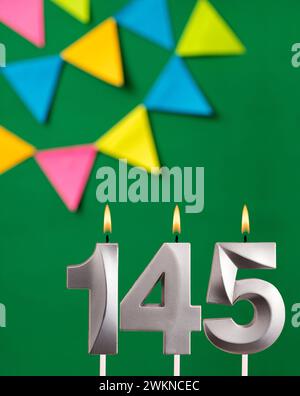 Birthday candle number 145 - Vertical anniversary card with green ...