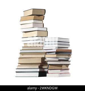 Stacks of many different books isolated on white Stock Photo - Alamy