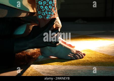 Scary monster under bed grabbing little girl by legs, closeup Stock ...