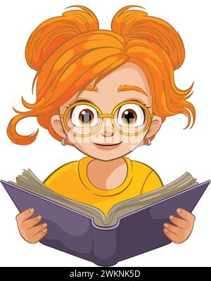 Illustration of a girl reading a book intently Stock Vector Image & Art ...