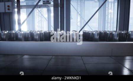 food metallic jar. Factory. Production line. 3d rendering Stock Photo ...