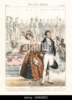 French fashions under King Charles X, 19th century. Bourgeois women in ...