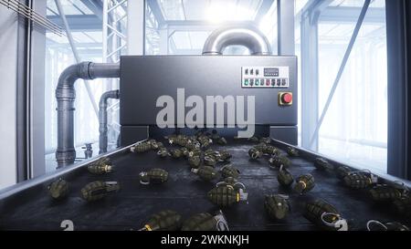 Military grenade production line. Factory. 3d rendering Stock Photo - Alamy