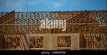 When constructing home, what are wooden beams framing roof wall Stock ...